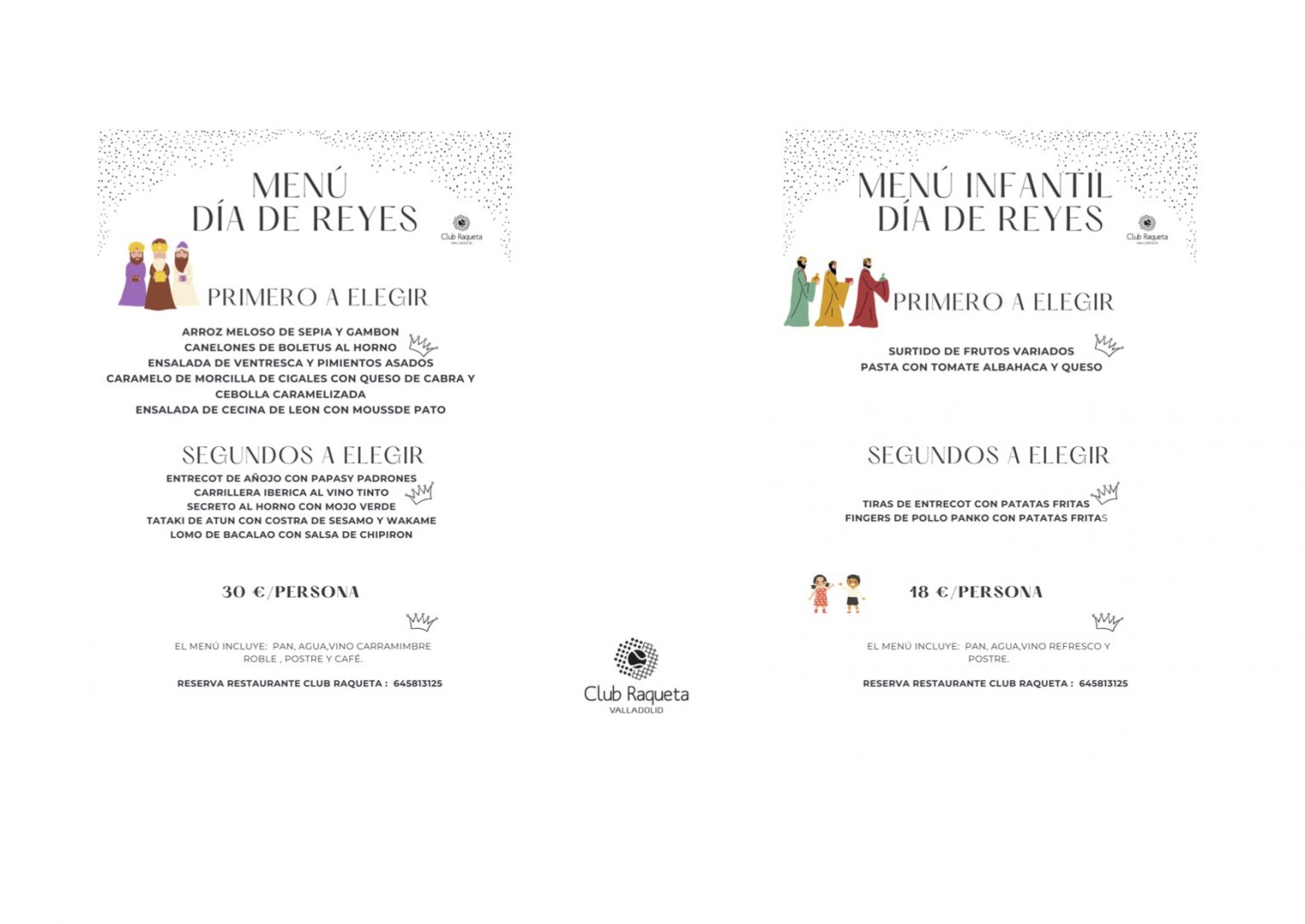 MENUS DIA DE REYES 6 DE ENERO 2024 - Club Raqueta Valladolid